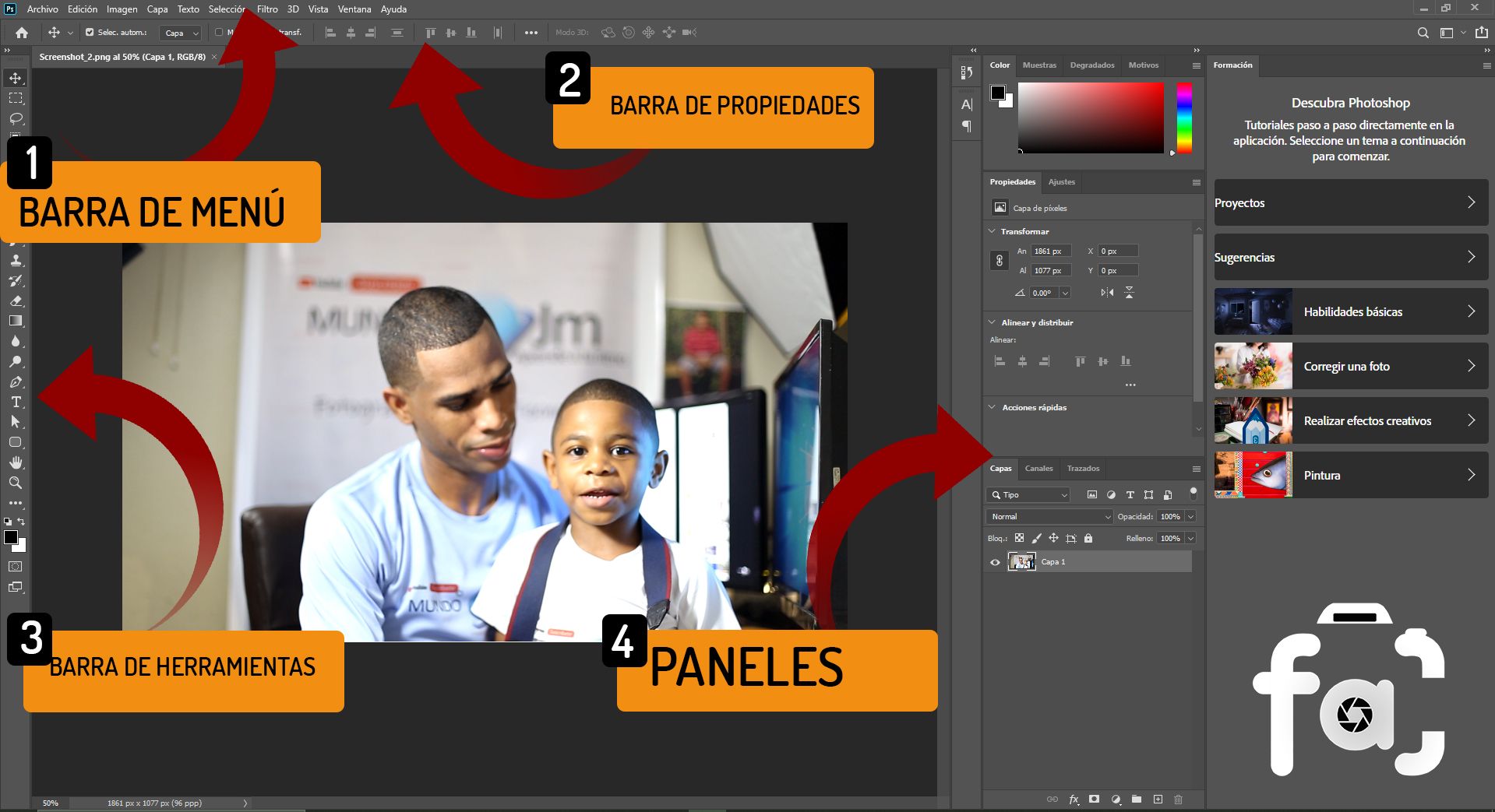 ¿Cuáles son las partes principales de Photoshop? - We School